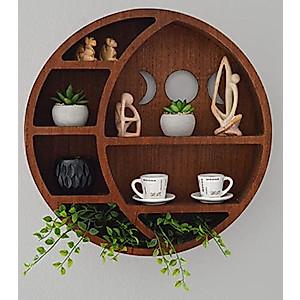 Kuuza Crescent Moon Shelf for Crystals | Moon Phase Shelf | Wooden Moon Shelf | Wall Decoration for Stone Crystals and Essential Oils | Moon Phases Wall Art, Brown, 17 inch x 17 inch x 3.4 inch