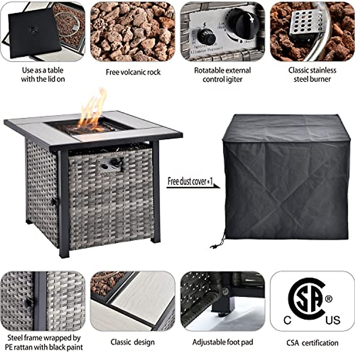 ovios Patio Furniture Set 6 PCS All Weather Outdoor Wicker Rattan Sofa Set with Fire Pit Table Ottomans High Back Sofa Thick Cushion Garden Backyard Porch (Orange Red)