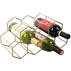 Modern Contemporary Rustic Minimalist Gold Color Free Standing Sturdy 9 Bottle Countertop Table Top Wine Rack Wine Holder Wine Storage with No Assembly Required