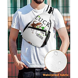 Gsypo Sling Backpack, St. Patrick's Day Shamrock Puppy White Background Waterproof Lightweight Small Sling Bag, Travel Chest Bag Crossbody Shoulder Bag Hiking Daypack for Women Men