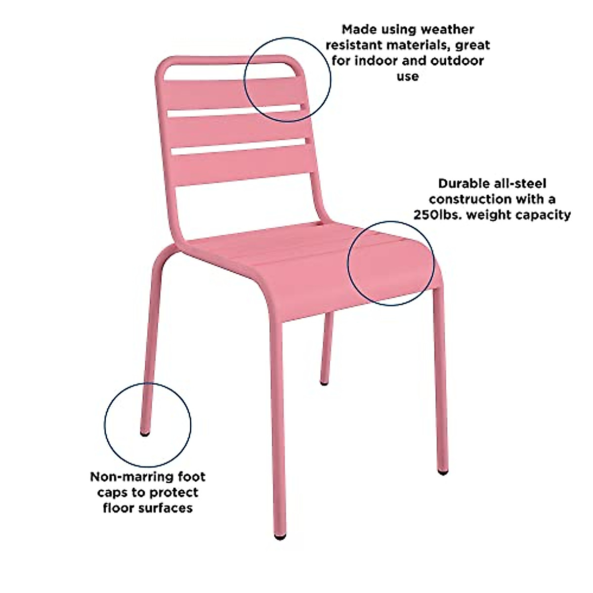 Novogratz Poolside Gossip, June Outdoor/Indoor Stacking Dining Chairs, 2-Pack, Pink