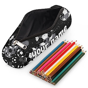 OMFUNS Sport Football Custom Pencil Case Soccer Ball Personalized Pencil Pouch for School Teen Girl Boy Kid Pencil Bag Pen Case Student Stationery Storage Cosmetic Makeup Bag Women