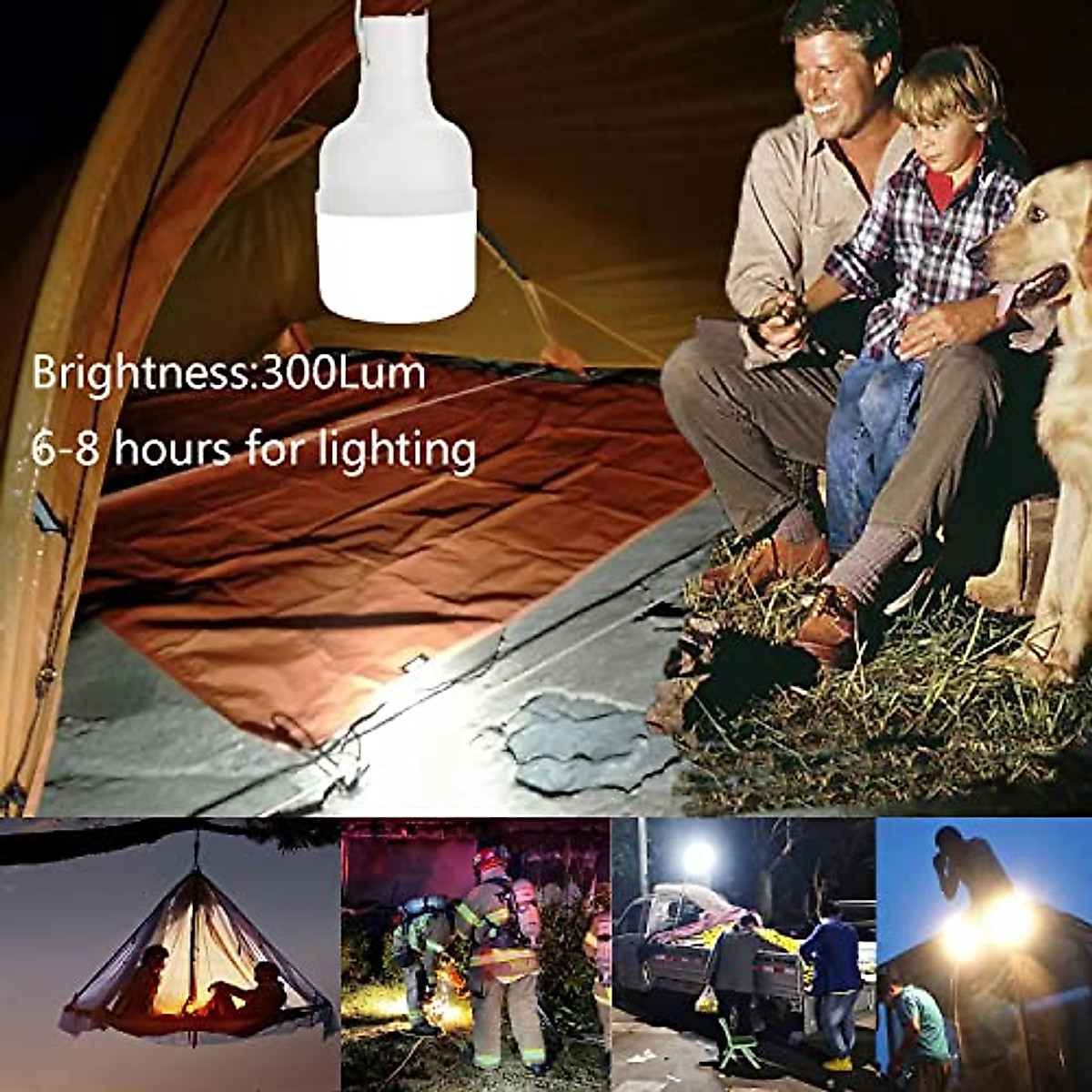FLRONGSUN LED Bulb Light Camping Light Portable 75-300LM Dim Lantern Indoor 2000mAh for Chicken Coop Lamp Hiking Fishing Tent Indoor Shed Hurricane Emergency Light USB Charged