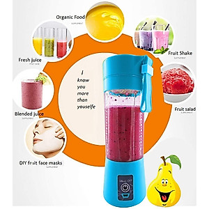 Portable Blender, Personal Blender, Small Fruit Mixer, Electric USB Rechargeable Juicer Cup, Fruit Mixing Machine Home,Travel (blue)