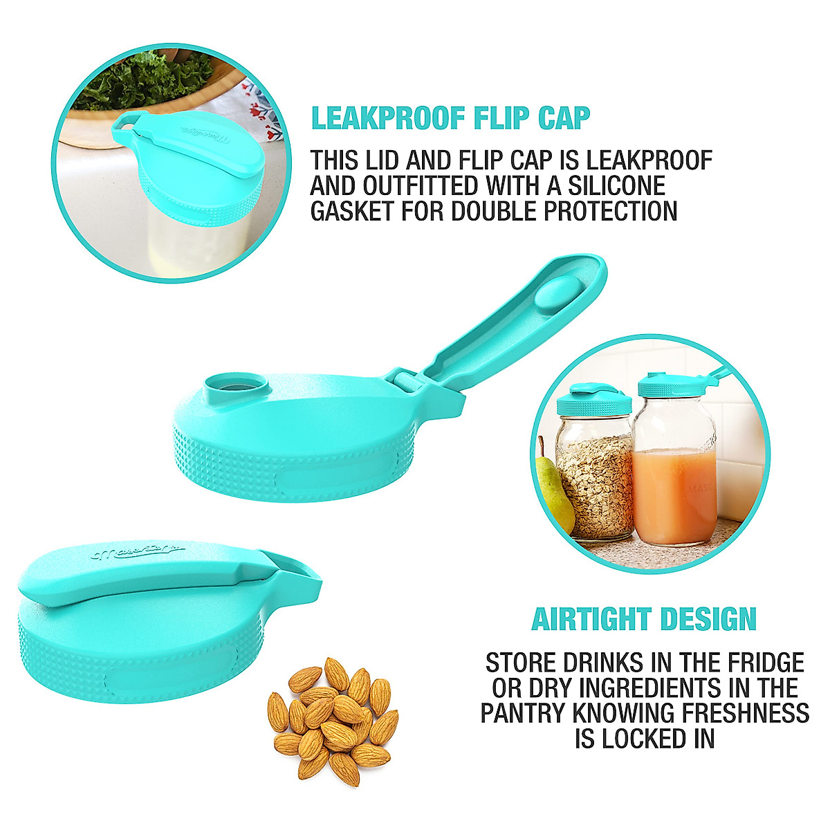 Masontops Multi Top - 2 Pack - Regular Mouth Mason Jar Lids with Easy Pour Spout and Flip Cap – Sip, Pour, Store & More - Lid Accessories For Mason Jars