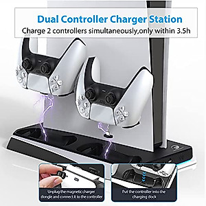 PS5 Controller Charging Station for Playstation 5 Console,PS5 Cooling Station for PS5 Digital & Disc Editions Consoles,PS5 Charging Station Vertical Stand with 12 Game Slots -HONCAM