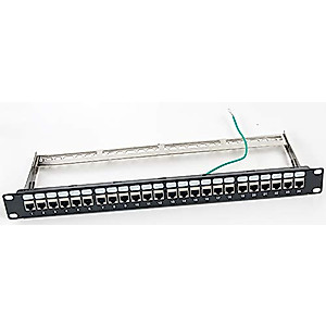 Detroit Packing Co. 24 Port CAT6A RJ45 Through Coupler Patch Panel with Back Bar, Wallmount or Rackmount, Compatible with Cat5, Cat5e, Cat6, Cat6A, UTP STP Cabling (CAT6a Shielded, 24-Port)