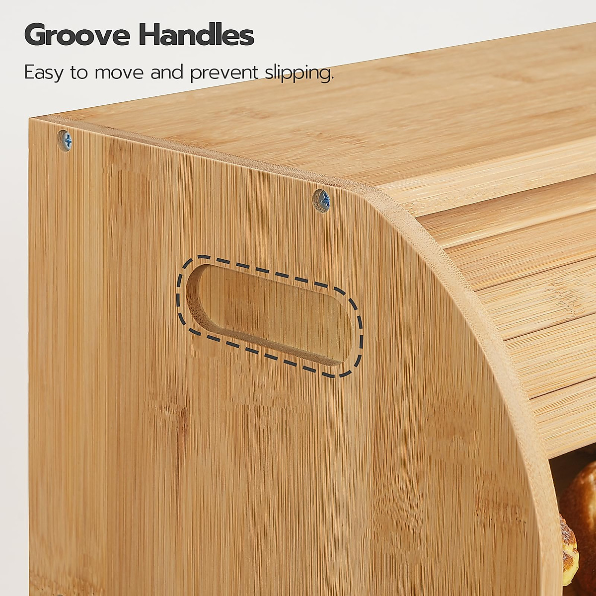 HOOBRO Bread Box, Bamboo Bread Box for Kitchen Countertop, 2 Tier Roll-Top Bread Bin, Food Storage Box, Large Capacity Keeper, Wooden Storage Cabinet, for Kitchen, Dining Room, Natural YL13MB01