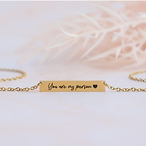 Personalized bar necklace for women, custom engraved stainless steel name plate necklace gift gold, silver and rose gold for mothers day, coordinates, dates, roman numeral, friendship, christmas