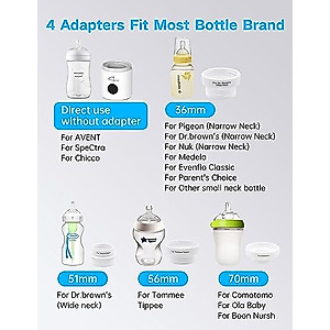Bottle Warmer, Portable Bottle Warmer for Travel with 4 Adapters, LED Real-time Display & Rechargeable & Precise Temperature Control Travel Bottle Warmer for All Bottles for Breastmilk & Formula