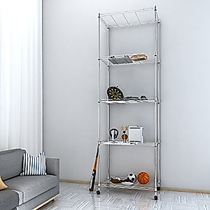 Homdox 5 Tier Steel Wire Shelving Unit on Wheels,Chrome Shelves for Garage Kitchen Living Room,Heavy Duty Shelving Rack, 23.2 x 13.8 x 72 inch (L x W x H)
