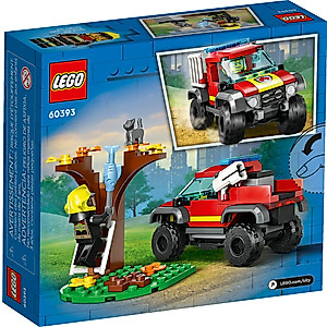 LEGO City 4x4 Fire Engine Rescue Truck 60393, Toy for 5 Plus Year Old Boys & Girls, Set with Water Element Launcher, Firefighter Minifigure and Cat Figure