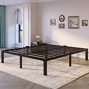 Kydins King Size Bed Frame Platform 18 Inch with Storage No Box Spring Needed Metal Black Heavy duty Non Slip Mattress Fundation Support 3500 lbs Headboard Compatible Easy Assembly