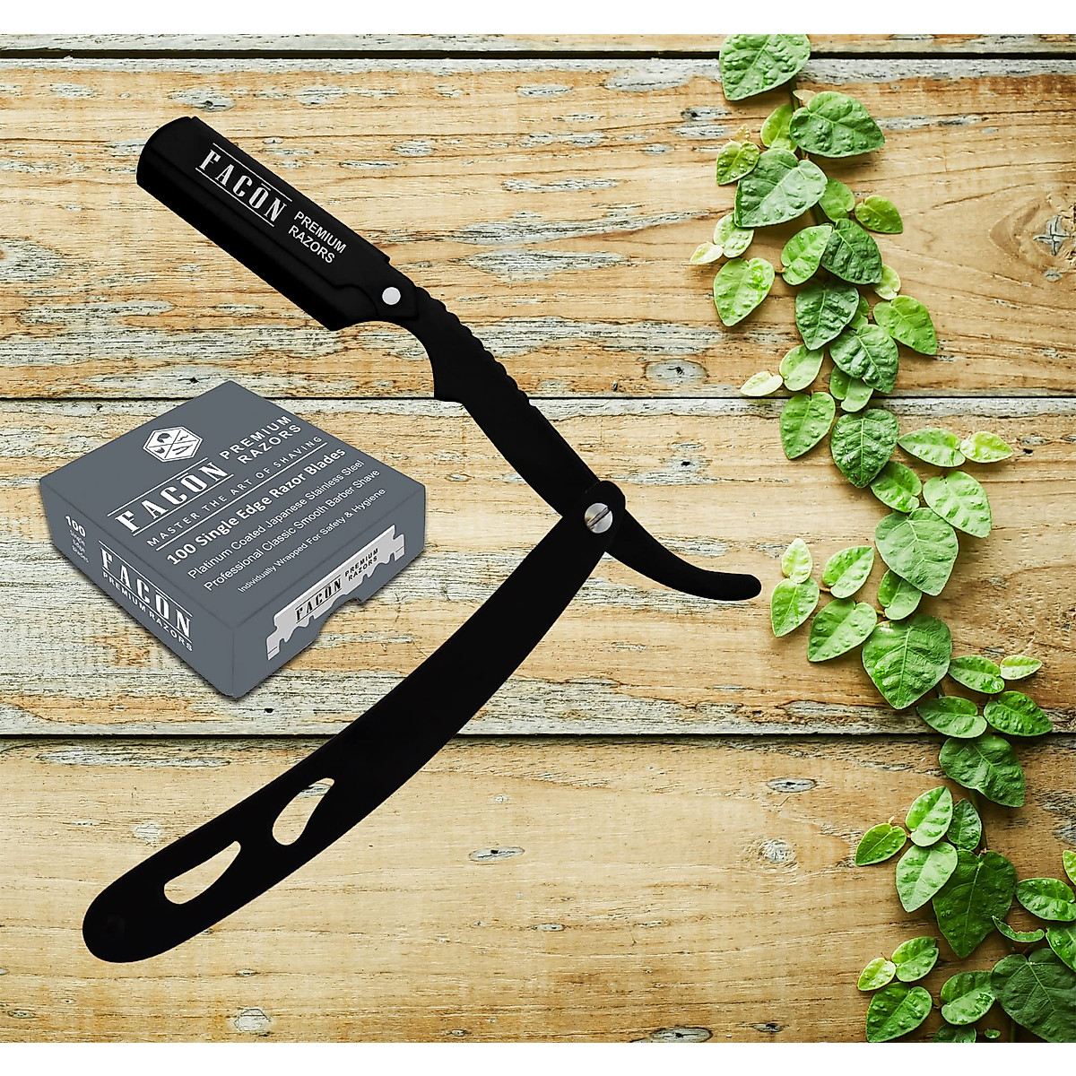 100 BLADES + Facón Professional Traditional Straight Edge Barber Razor - Salon Quality Cut Throat Shavette