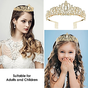 Makone Gold Birthday Princess Crown with Birthday Queen Sash Tiaras for Women or Girls Crystal Headband Hair Accessories for Party Cake Topper