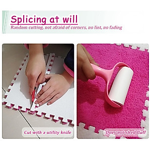 18 Pcs Soft Interlocking Puzzle Foam Mats, Fluffy Carpet Tiles,Plush Area Rug,Keep Warm,Non-Slip,Playmat,Floor Mats,12X12 Inch(Size:12X12X0.23 Inch,Color:Brick Red+Navy Blue+White)