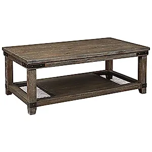 Signature Design by Ashley Danell Ridge Rustic Rectangular Coffee Table with Iron Accents, Brown