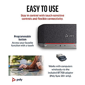 Poly Sync 20+ Personal Portable Bluetooth Smart Speakerphone (Plantronics) - USB-A UC Bluetooth Adapter - Connect Wirelessly to PC/Mac/Cell Phone - Works w/Teams, Zoom, & More - Amazon Exclusive