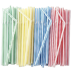 ALINK 500 Black Flexible Straws + 500 Striped Straws