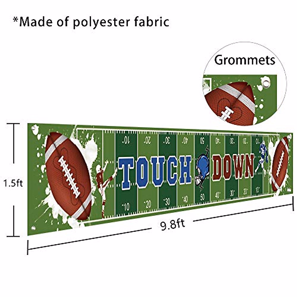 Large Football Themed Birthday Party Banner, Super Bowl Sunday Game Day Sports Fan Supplies, Football Photo Backdrop Hanging Decorations （9.8 x 1.5 ft)