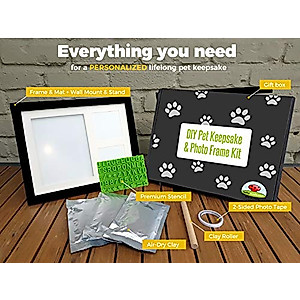 Ultimate Dog or Cat Pet Pawprint Keepsake Kit & Picture Frame - Premium Wooden Photo Frame, Clay Mold for Paw Print & Free Bonus Stencil. Makes a Personalized Gift for Pet Lovers and Memorials (Black)