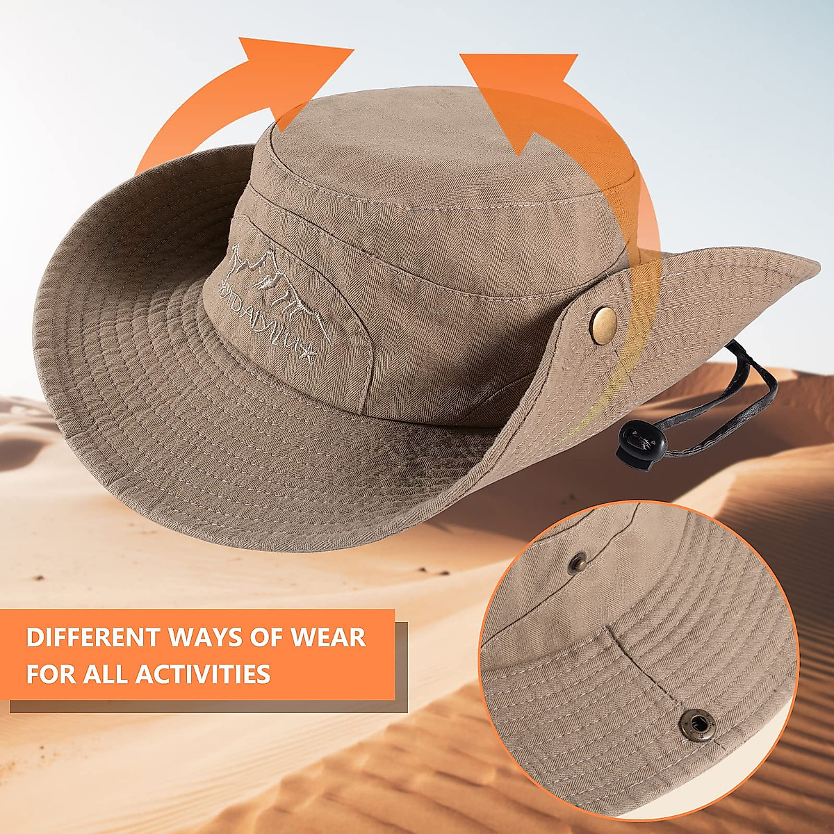 Obling Sun Hat, Fishing Hat UPF 50 Wide Brim Bucket Hat Safari Boonie Hat B-Khaki