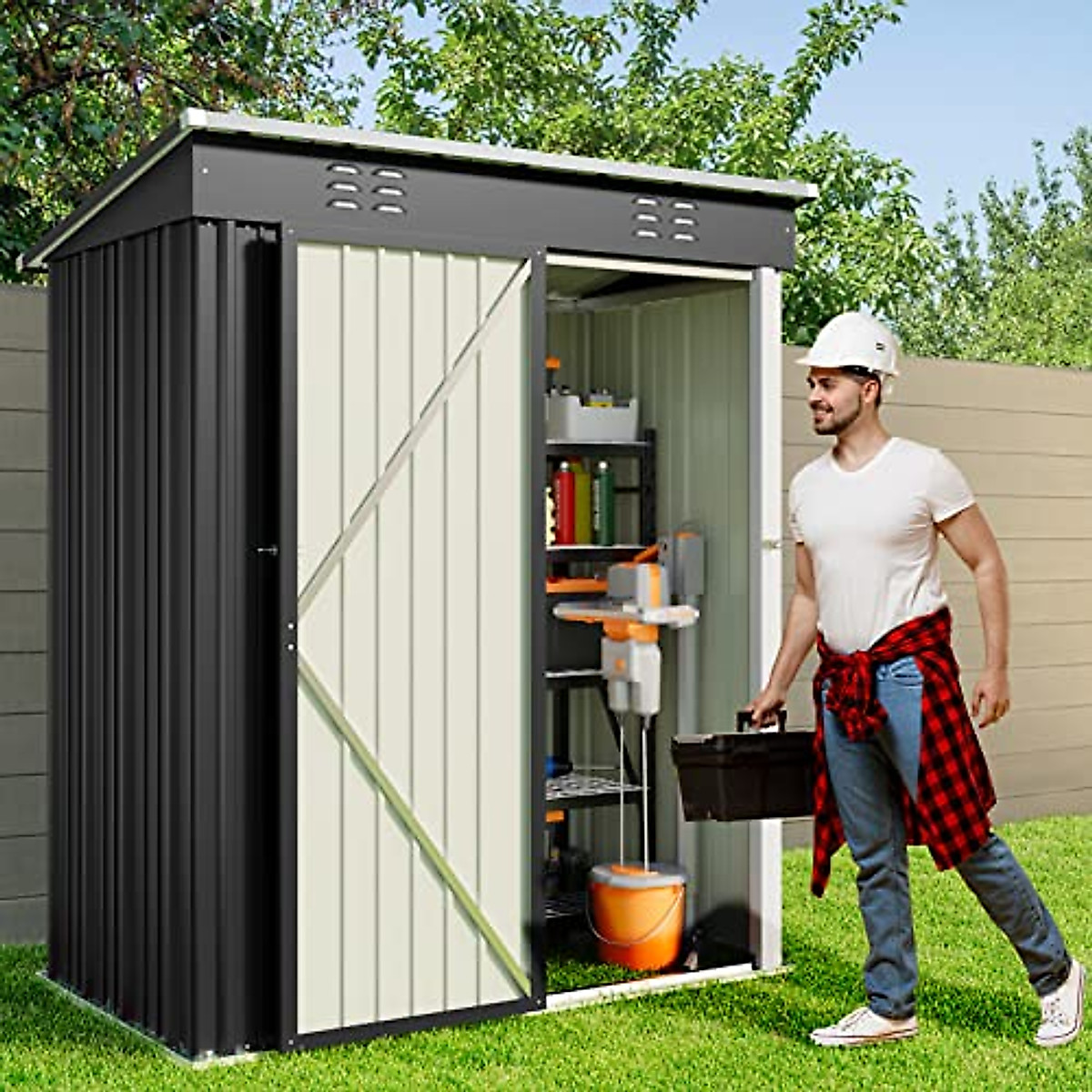 Gizoon 5'x 3'Outdoor Storage Shed with Singe Lockable Door,Galvanized Metal Shed with Air Vent Suitable for The Garden,Tiny House Storage Sheds Outdoor for Backyard Patio Lawn-Dark Gray