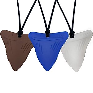 Ausbay Sensory Chew Necklaces, Silicone Shark Tooth Pendant Chewable Jewelry for Boys, Girls, Kids, Adults with Anxiety, SPD, ADHD, Teething, Autism, and Oral Motor Needs(3 Pack)