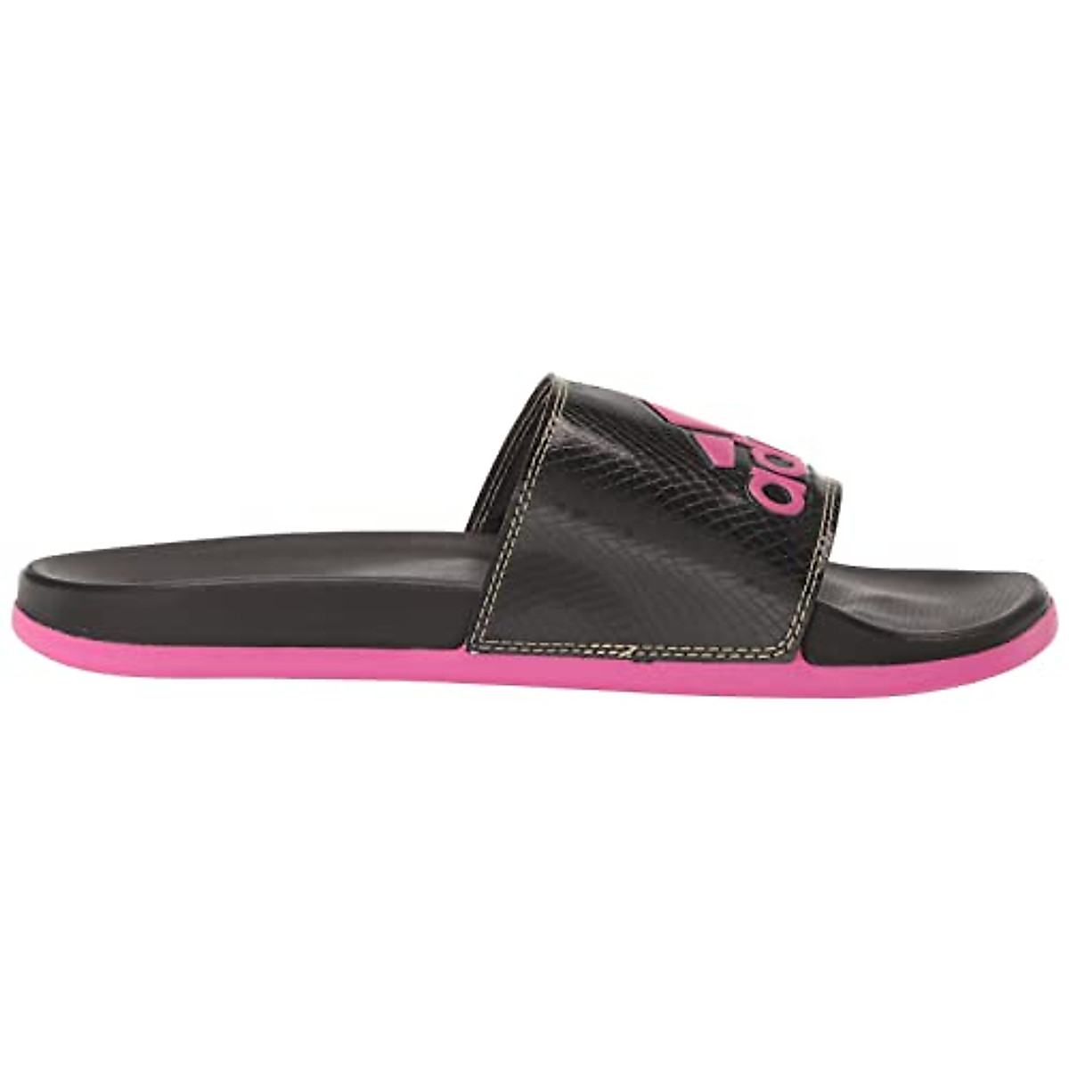 adidas Women's Adilette Comfort Slides Sandal, Black/Lucid Fuchsia/Gold Metallic, 7