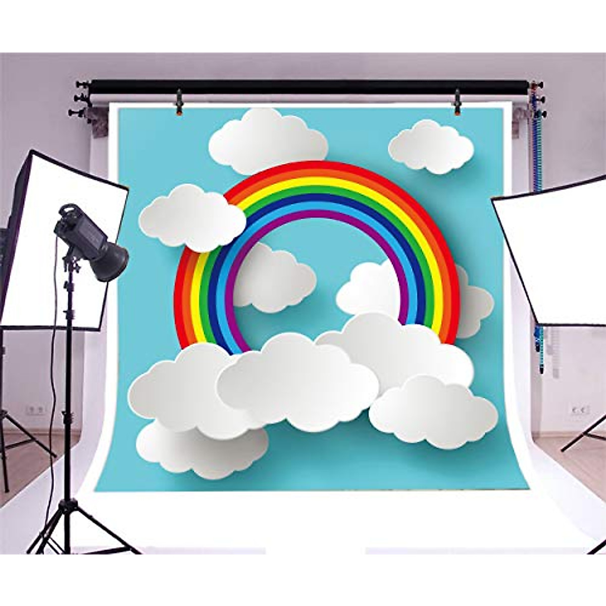 AOFOTO 6x6ft Cartoon Rainbow Clouds on Blue Paper Backdrop for Photography Girl Boy Baby Shower Photo Booth Kids Children Birthday Party Decoration Wallpaper Photo Studio Props