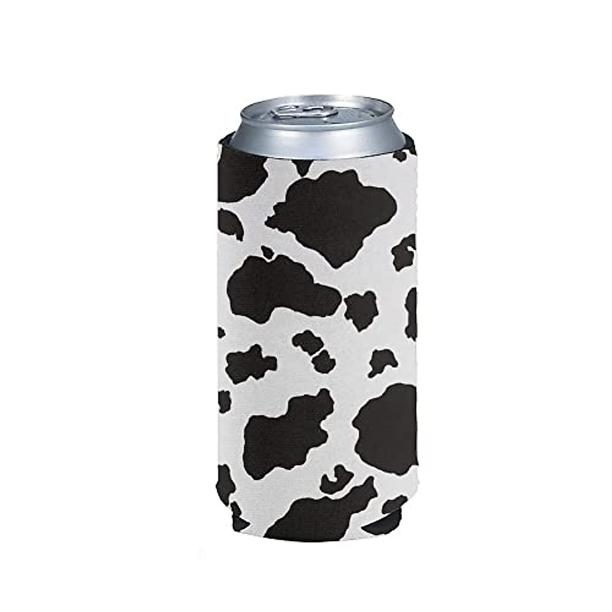 FUSURIRE Black and White Cow Print Slim Beer Can Sleeves Neoprene Can Cooler Covers Insulator Sleeve Holders Fit for Tall Slim Drink Cans Bottles 12 Pieces