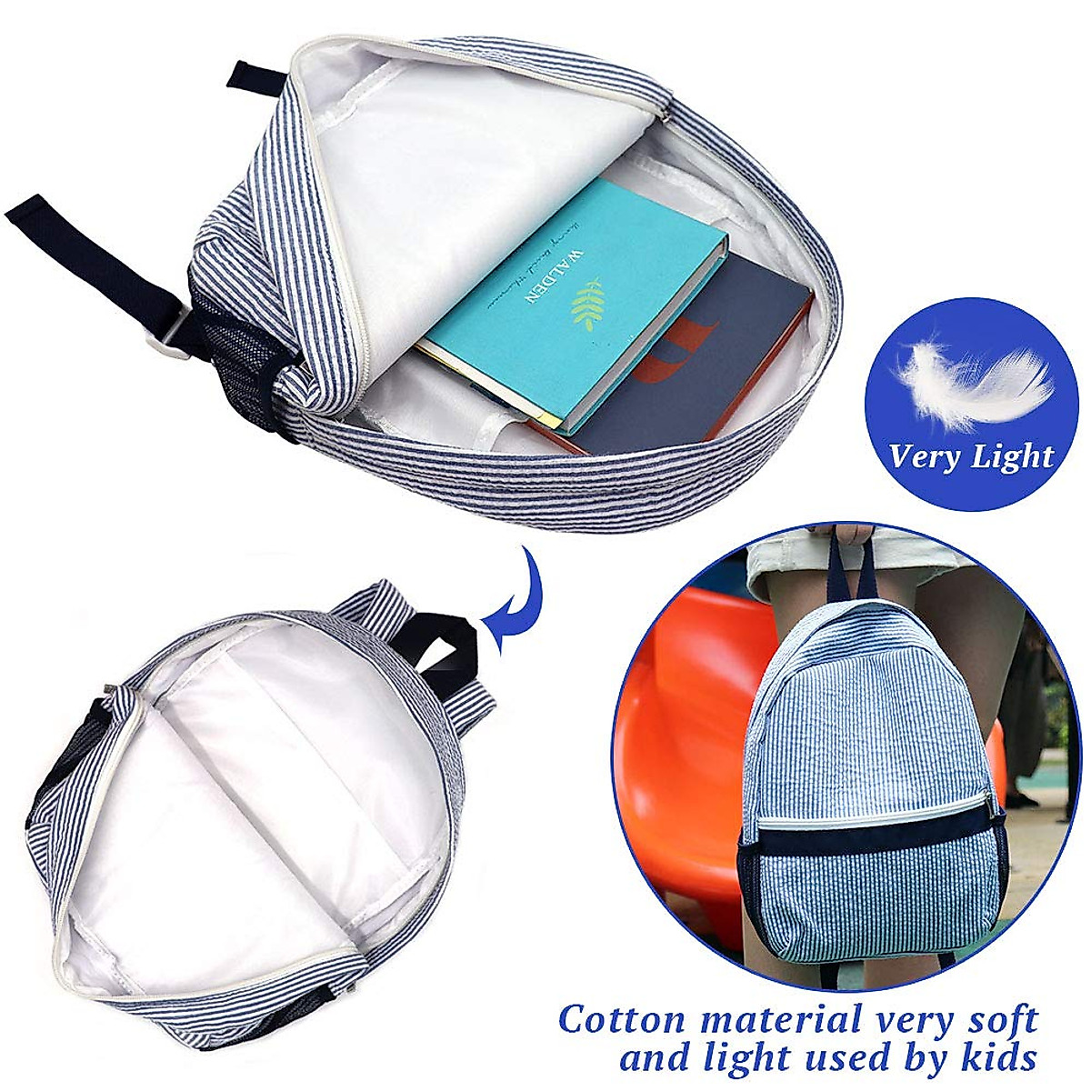 Toddler Backpack, Seersucker Gingham Kids Backpack for Boys and Girls, Preschool Kids Backpack, Lightweight Schoolbag for Child, Small(2-5 years)