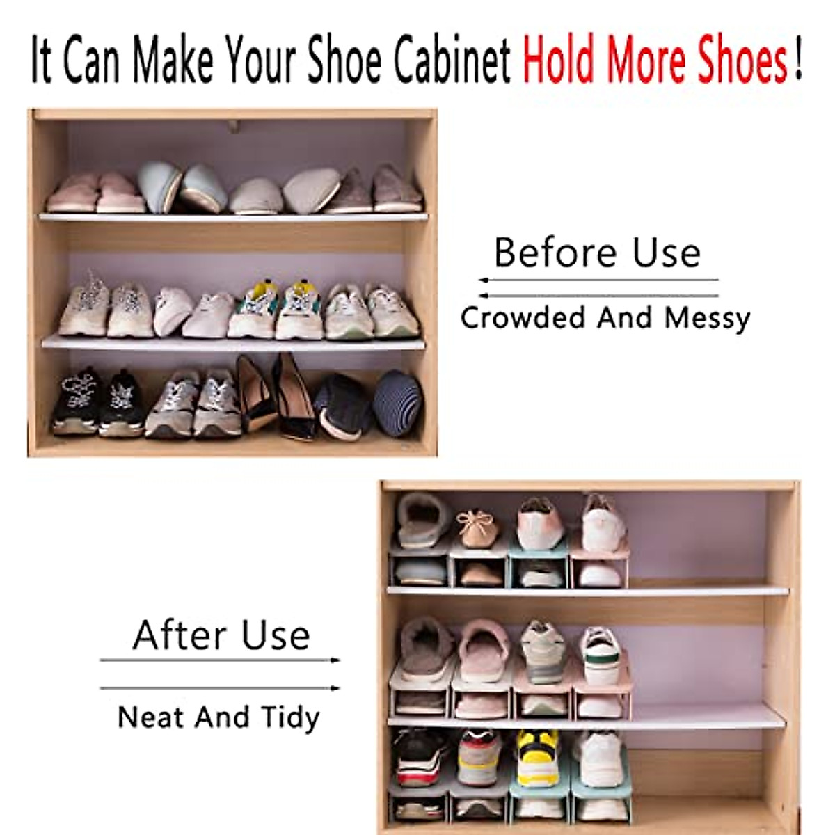 Fuduovang Shoe Slots Organizer 8 Pack, Double Layer Stack Shoe 50% Space-Saving Storage Shoe Rack Detachable and combinable simple shoe rack creative storage shoe rack household shoe storage rack