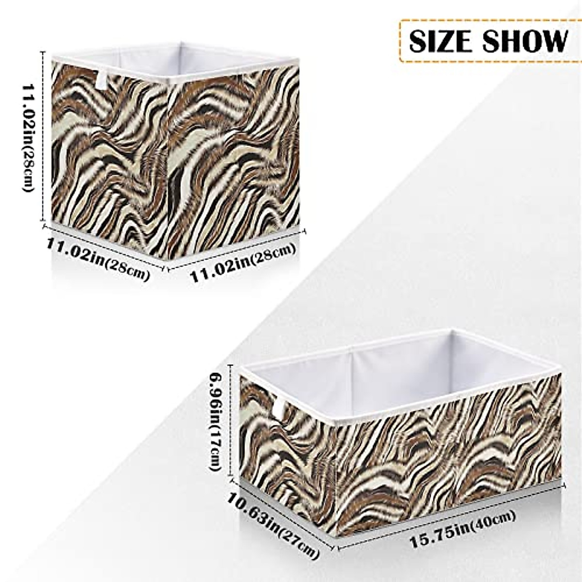 Leopard Zebra Print Cube Storage Bin Collapsible Storage Bins Waterproof Toy Basket for Cube Organizer Bins for Nursery Toys Kids Books Closet Shelf Office - 11.02x11.02x11.02 in