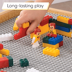 KidKraft Reversible Wooden Activity Table with Board with 195 Building Bricks – Gray & Natural, Gift for Ages 3+