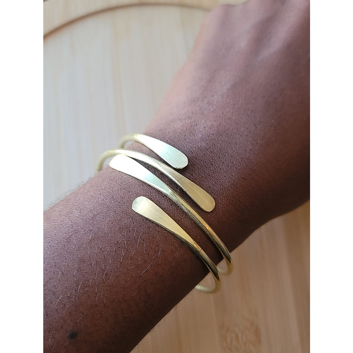 Bead It Wear It Love It 2 Raw Brass Cuff Bracelets Set, African Brass Bangles For Women, Hammered Ends Stacking Bracelets, Boho Tribal Cultural Jewelry (Set Of 2)