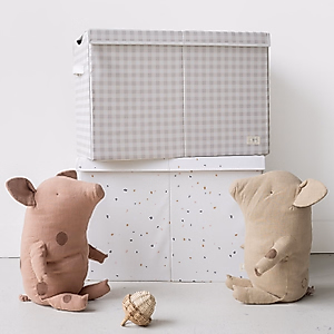 3 Sprouts Recycled Fabric Toy Chest Storage Box - Extra Large Toy Storage Box, Sturdy Toy Bins - Kids Organizer for Bedroom - Toybox Basket with Lid for Kids, Toddlers, Boys, Girls - Gingham Beige