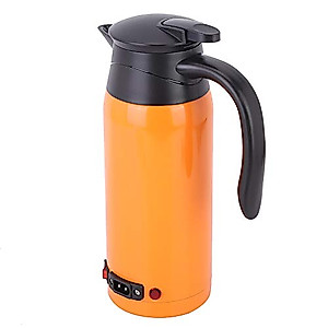 Portable Car Electric Kettle, 800ml 12V 24V Stainless Steel Electric Car Kettle, Heating Cup Coffee Mug Travel Water Bottle Road Trip Travel Cigarette Lighter Heated Water Tea Coffee Kettle (Orange)