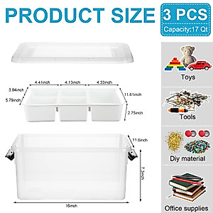 Beeveer Layhit 3 PCS Storage Box with Removable Tray 17 QT Clear Plastic Storage Container for Seasonal Decor, Tool, Office Supplies, Art, Craft Supplies, Sewing Utility Box (Multi Layer Style)