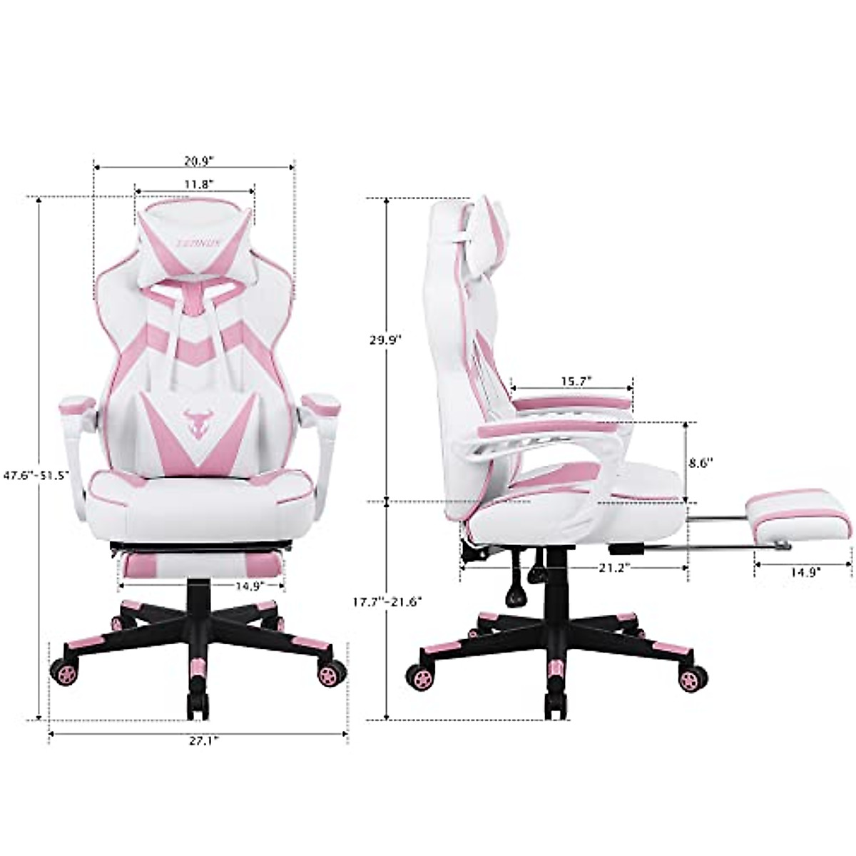 Zeanus Pink Gaming Chair, PC Gaming Chair for Girls, Reclining Computer Chair with Footrest, Ergonomic Gaming Computer Chair with Massage, Gaming Chair for Women, High Back Gaming Chairs for Adults