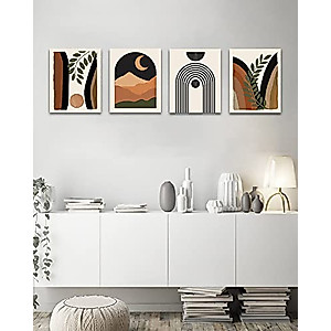 Boho Wall Art , Minimalist Wall Art , Boho Room Decor, Mid Century Modern Framed Canvas Wall Art, Abstract Boho Wall Decor, Bohemian Moon Phases Wall Painting For Living Room Bedroom Kitchen Office Home Decor Set of 4, 8x10in (Framed)