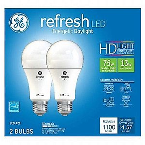 Ge Lighting 93127610 13 Watt E26 A21 Frosted Daylight Led Dimmable Refresh Hd Light Bulbs 2 Count