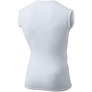 TSLA Men's Sleeveless Workout Shirts, Dry Fit Running Compression Cutoff Shirts, Athletic Training Tank Top, Active Top White, Large