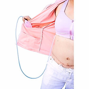 Esther's Story Mastectomy/Breast Surgery Recovery Shirt with Drain Pockets (Medium, Pink Cherry Hood)