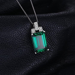 JewelryPalace Emerald Cut 6ct Simulated Emerald Solitaire Pendant Necklace for Women, Green Gemstone 925 Sterling Silver 14k White Gold Plated Necklace, Gemstone Necklace 18 Inches Chain Jewelry Set