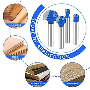 Cove Box Router Bit Set ,Newdeli 8Pcs 1/4 Inch Shank Round Nose Router Bit-1/4" 5/16" 3/8" 1/2" 5/8" 3/4" 7/8" 1" Cutting Diameter, Solid Carbide Double Flute Cove Box Round Nose Woodworking Tool