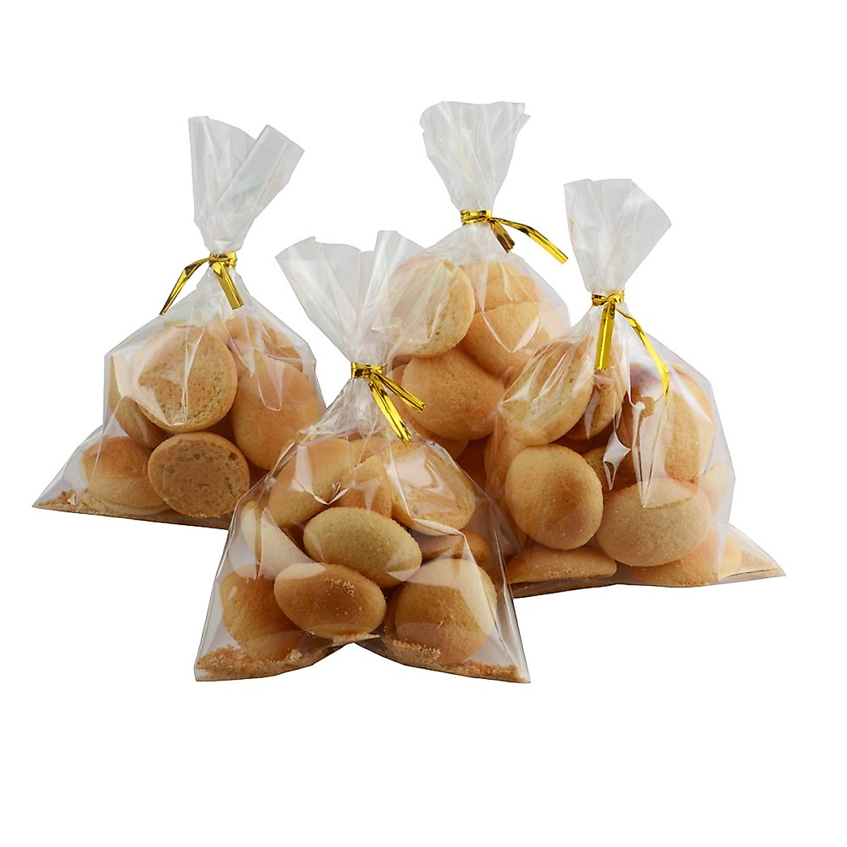 COOLAKE Clear Treat Bags 100 PCS Cellophane Bags Clear Candy Bags with 100 PCS Metallic Twist Ties For Kids Birthday Candy Popcorn Gift Cookie Small (4''by 6'')