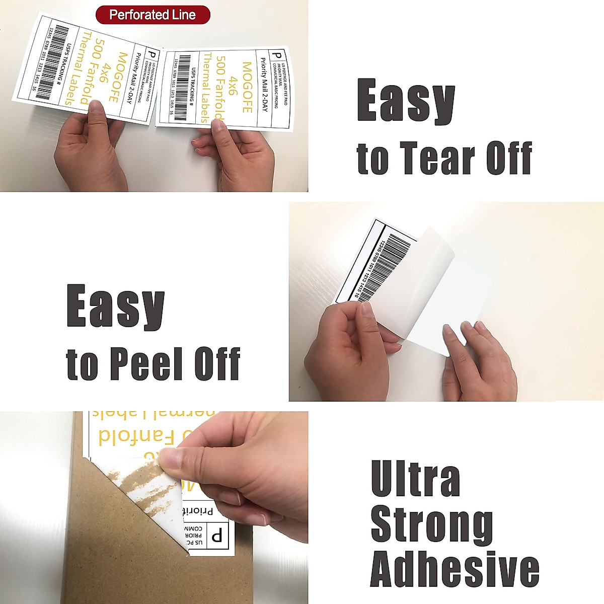 MOGOFE 4x6 Direct Thermal Labels, Pack of 500 4x6 Fanfold Shipping Labels, Thermal Printer Paper Commercial Grade Permanent Adhesive