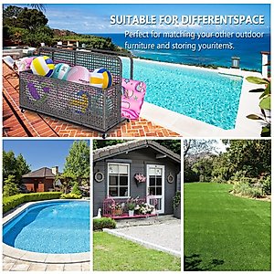 Flarhetoric Pool Float Storage PE Rattan Poolside Float Storage with Wheels & Side Shelves, Elevated Design for Dryness, for Patios, Gardens and Balconies, Grey