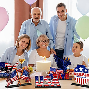 Haooryx Veterans Memorial Day Wooden Centerpieces - 5Pcs America Veterans Day Brave Soldier Wood Table Topper Decorations 11th November Table Sign Tabletop Wood Sign for Memorial Celebrate Party Decor